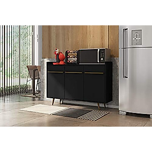 Manhattan Comfort Bradley Mid Century Modern Dining Room 4 Shelves Buffet Stand Cabinet, 53.54", Black