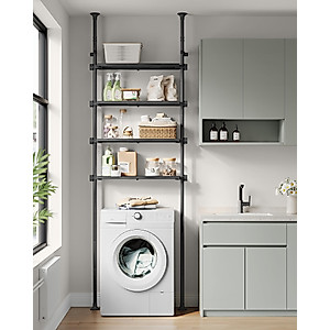 SONGMICS Bathroom Organizer 4-Tier, Over The Toilet Storage Shelf, 4 Height Adjustable and Extendable Shelves, 35.4 to 122.1 Inch Tall, for Small Spaces, Bathroom, Living Room, Ink Black UBTS021B01