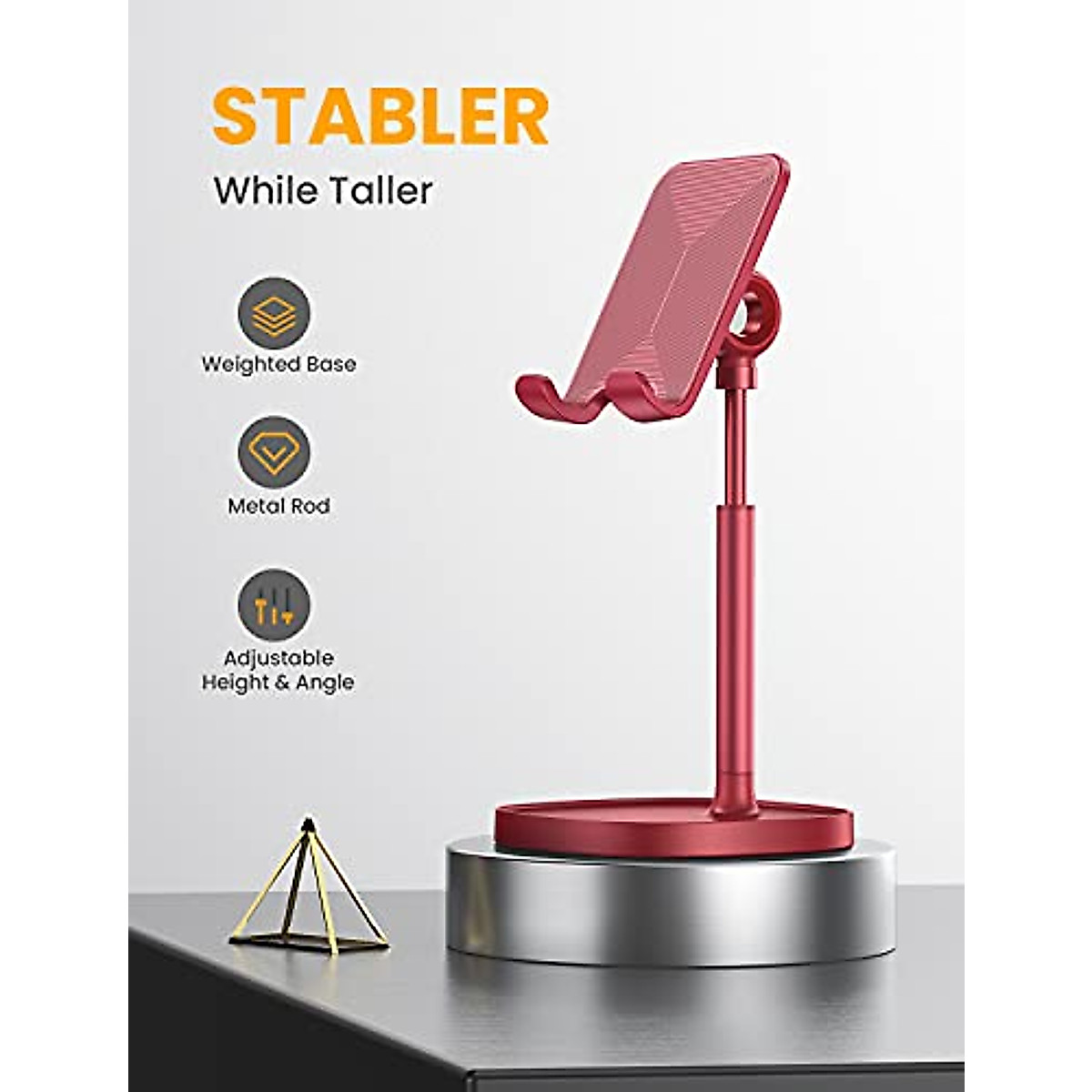 LISEN Cell Phone Stand,Angle Height Adjustable Stable Cell Phone Stand for Desk,Sturdy Aluminum Metal Phone Holder (Red)
