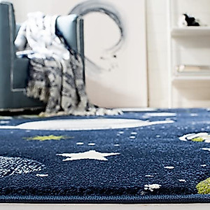 SAFAVIEH Carousel Kids Collection 4' x 6' Navy/Ivory CRK103N Outer Space Non-Shedding Playroom Nursery Bedroom Accent Rug
