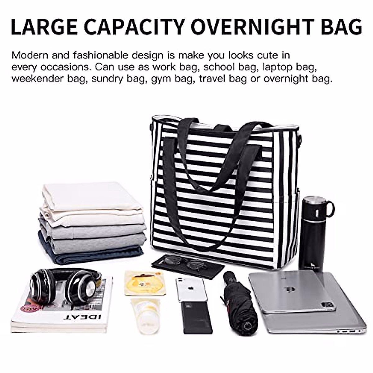 Muzale Large Tote Bag - Gym Tote Bag with Zipper Pocket for Women Laptop Tote Bag fit 15.6 inch Laptop for Work, Beach Bag with Shoulder Strap Overnight Yoga Tote bag for College,Travel,Trip,Pool