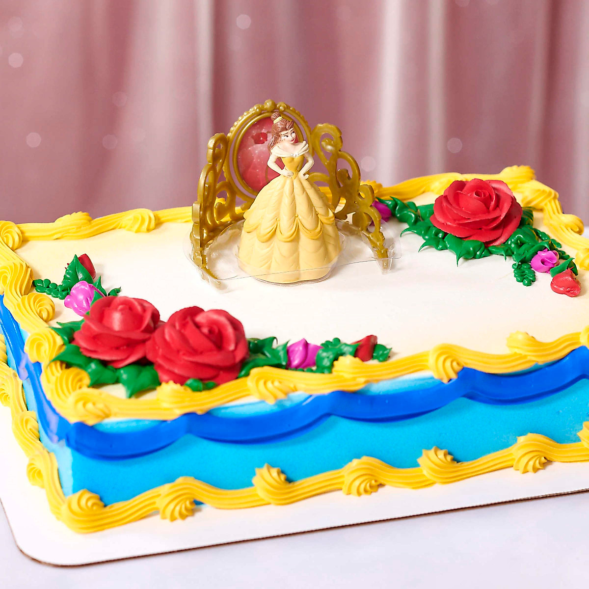 DecoSet® Disney Princess Belle Beautiful As A Rose Cake Topper, 2-Piece Decorations Set with Belle Figurine and Golden Tiara with Spinning Jewel, Beauty and the Beast Cake Decoration