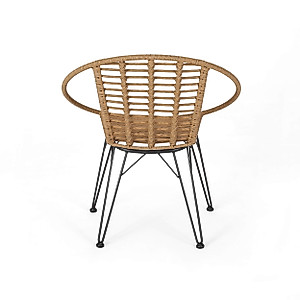 GDFStudio Outdoor Wicker Dining Chairs (Set of 2), Light Brown and Black