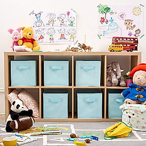 EZOWare Set of 12 Foldable Basket Bin Collapsible Storage Cube For Nursery, Kids Toys Organizer, Shelf Cabinet - ( Pale Dogwood + Light Blue)