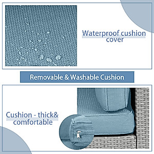 Patiomore 2 Pieces Outdoor Wicker Loveseat, Patio Rattan Sectional Furniture Corner Sofa Set All-Weather Grey Wicker with Removable Cushions for Balcony, Backyard, Garden (Sky Blue)