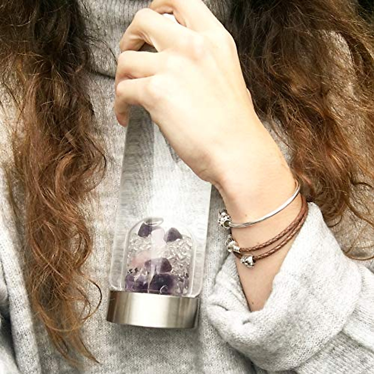 VitaJuwel ViA WELLNESS - Crystal Water Bottle with Amethyst, Rose Quartz & Clear Quartz