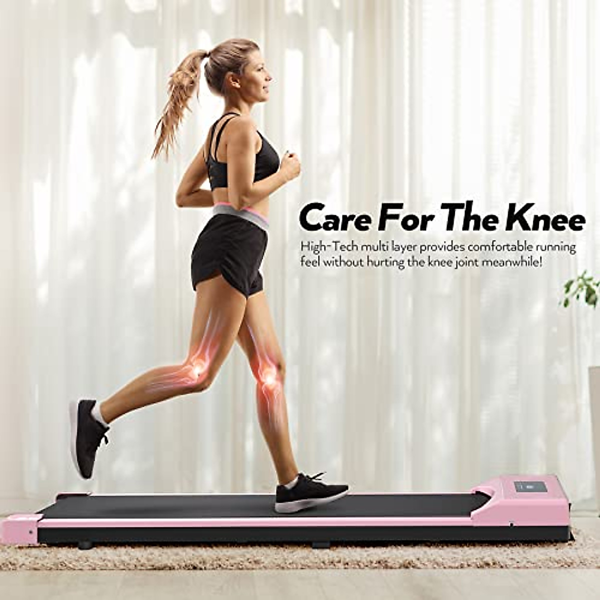 Walking Pad Treadmill, 2.5HP Under Desk Treadmill Portable, Desk Treadmill for Office Under Desk, Walking Treadmill Electric Quiet for Home/Apartment/Flat with Remote Control and LED Dispaly Pink