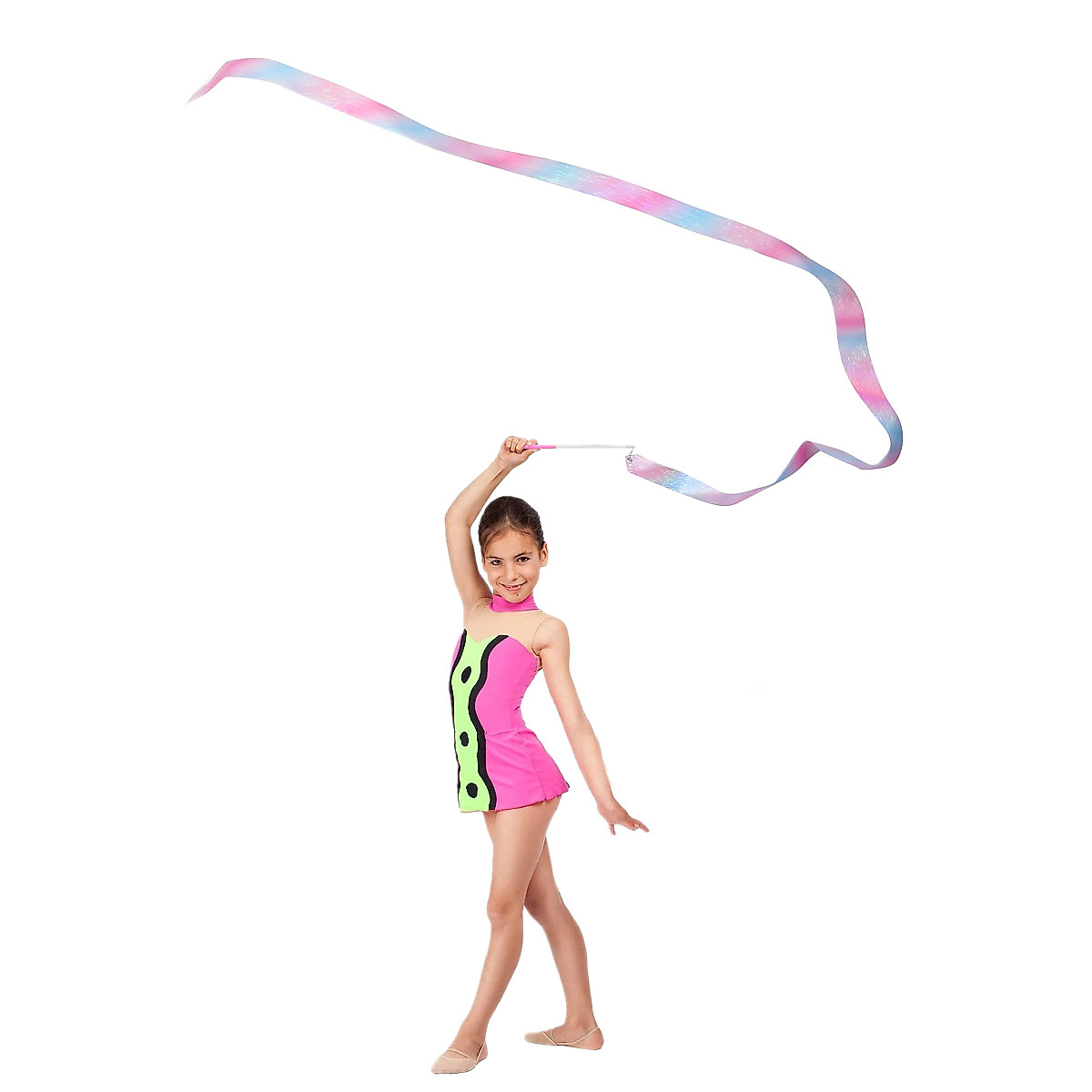 Sparkling Dance Ribbon, 78.7 inch Long Rhythmic Gymnastics Ribbons Wand , 4 Pieces Dancing Ribbon Streamer for Kids, Fits Dancer, Play, Baton Stick Twirling, Gymnastics Party Gift (4 pcs sparkling)