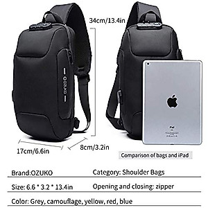 OZUKO sling bag for men anti theft backpacks with usb charger Travel Hiking Chest Bag Daypack water proof (Blue)