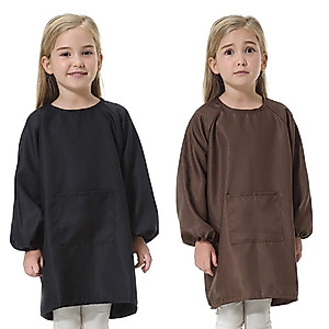 Kakalote Kids Art Smocks, Children Water Proof Artist Painting Aprons Long Sleeve with Pocket for Classroom,Kitchen, Community Event, Crafts & Art Painting Activity(Black,Size:M)