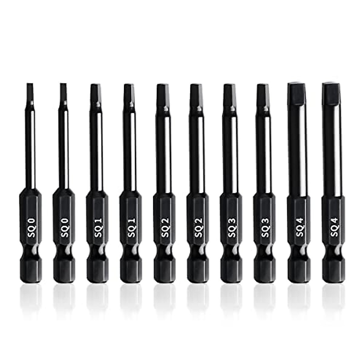 Robertson Square Drill Bit Set (10 Pack - 2.3" Long Magnetic Heads) Square Screwdriver Bit Sizes #0, 1, 2, 3, and #4 (2 of Each Size)