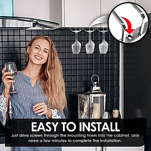 our trading llc Nickel Wine Glass Rack, Wine Glasses Hanger for Cabinet Kitchen Bar, Stainless Steel Storage, Metal Organizer, Under Shelf Stemware Rack