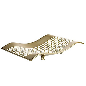 Creative Scents Schonwerk Diamond Lattice Decorative Table Decorations, Centerpieces for Dining/Living Room Table Decor Dish - Best Wedding/Birthday Gift (Gold & White)