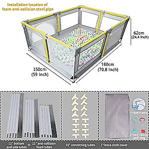 "Baby Playpen(59*70 in), Indoor & Outdoor Kids Activity Center with Anti-Slip Base, Sturdy Safety Play Yard with Super Soft Breathable Mesh, Kid's Fence for Infants Toddlers(GREY-XL)"