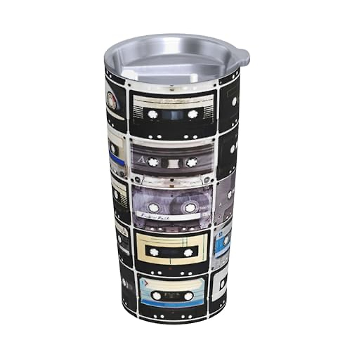 20oz Insulated Tumblers with Lids and Straws Retro Cassette Tape Stainless Steel Coffee Tumbler Cup Double Wall Vacuum Travel Coffee Mugs for Home, Office, Outdoor