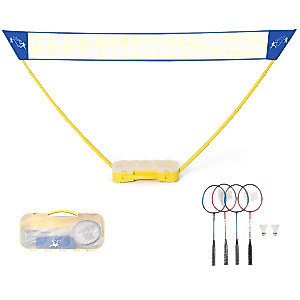 Goplus Portable Badminton Net Set, Volleyball Badminton Net with Storage Base, Rackets, Shuttlecocks, Freestanding Badminton Combo Set for Backyards, Beach, Family Outdoor Games (10FT- 4 Rackets)