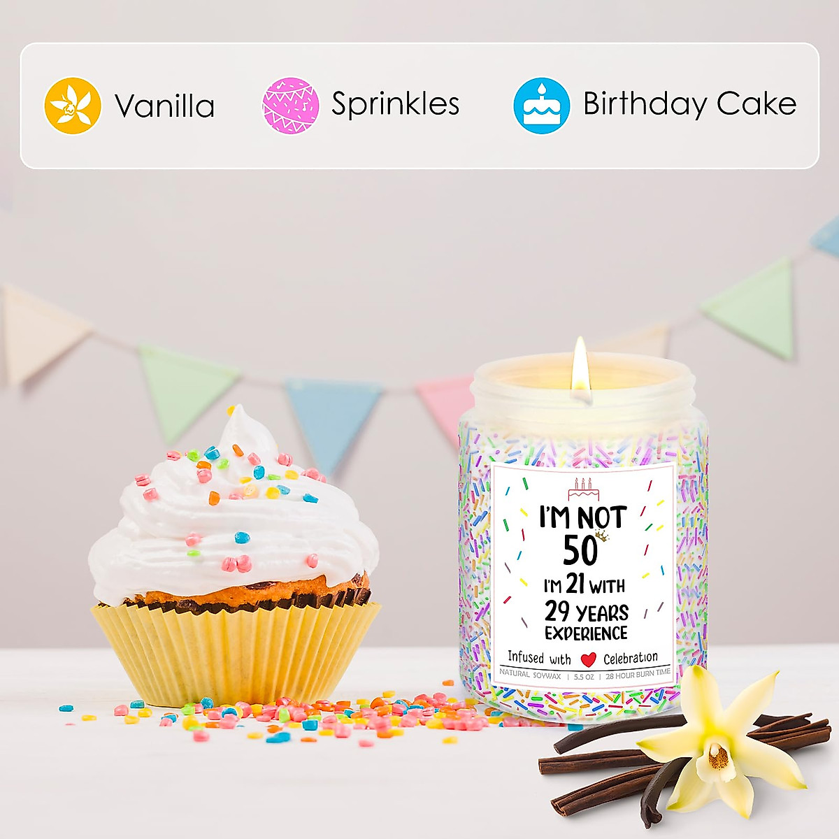 Happy Birthday Candle Gift for Women, Funny 50th Birthday Gifts Ideas for Friends, Unique Bday Presents for Mom, Wife, Grandma, Sister, Bestie, Vanilla Scented, 5.5 Oz