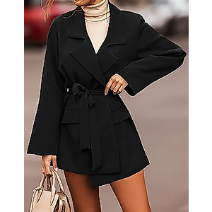 ZESICA Women's 2023 Blazers Long Sleeve Lapel Open Front Oversized Business Work Office Jackets Blazer with Belt,Black,Medium
