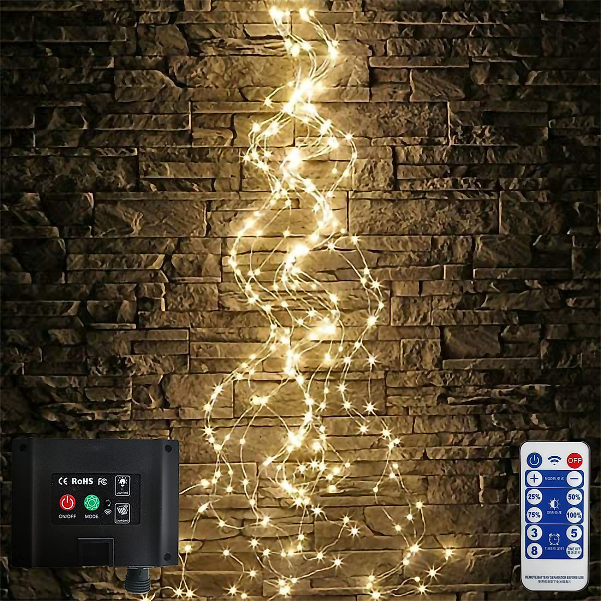 BIGKJYBC 300 LED Upgraded Solar Fairy Watering Can Lights, Remote Control Solar String Lights Outdoor Waterproof Firefly Bunch Lights, Fairy Lights for Vines Garden Wedding Tents Decor(Warm White)