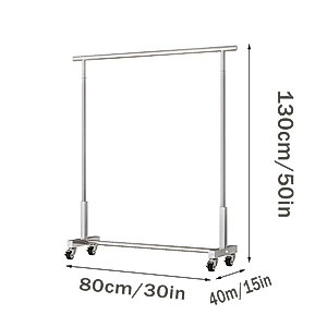 NYASAA Single Mobile Clothes Hanging Rail, Portable Freestanding Garment Rack for Bedroom, Laundry Room