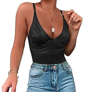 Avidlove Womens Sexy Lingerie Sleeveless Bodysuit V Neck Thong Bodysuits Leotard Tank Tops Black Small