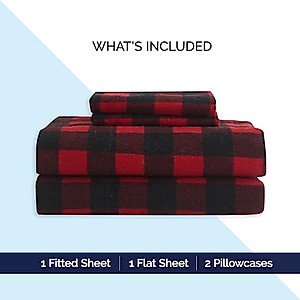 Elegant Comfort Soft 4-Piece 100% Turkish Cotton Flannel Sheet Set - Premium Quality, Deep Pocket Fitted Sheet, Ultra Soft, Cozy Warm Flannel Sheets - King, Buffalo Check Burgundy