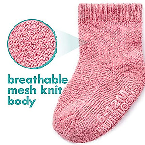 Fruit of the Loom Baby 6-Pack All Weather Crew-Length Socks, Mesh & Thermal Stretch - Unisex, Girls, Boys (12-24 Months, Pink)