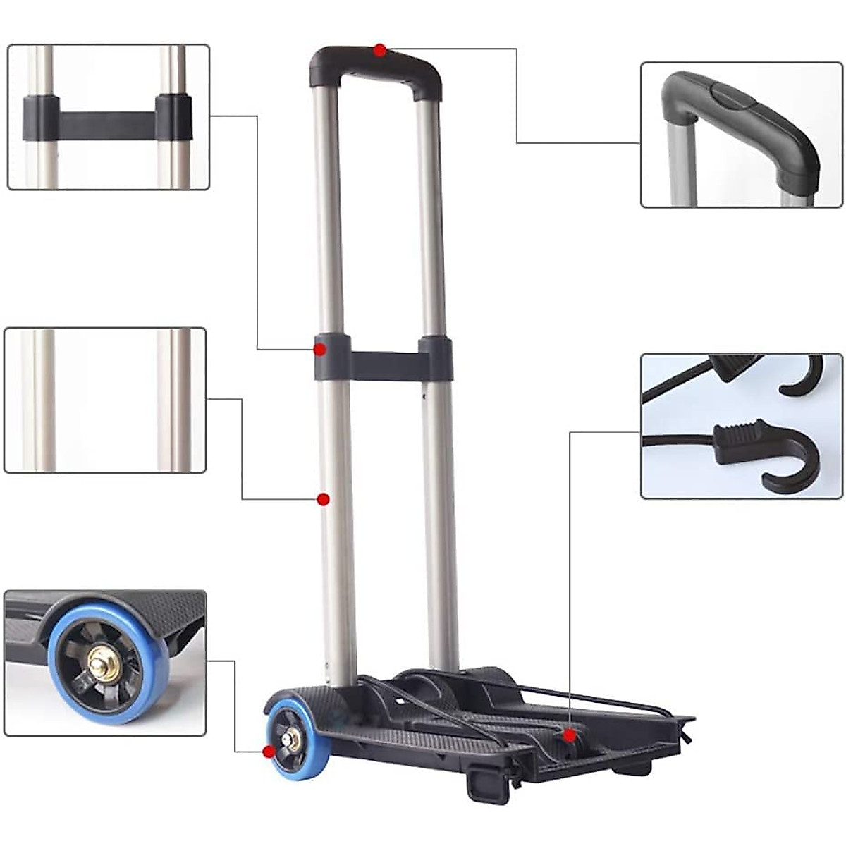 BAUBUY Small Hand Truck for Elderly Lightweight Foldable Shopping Cart with Wheels Portable Aluminum Alloy Trolley Luggage Cart