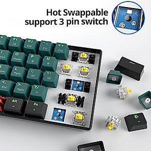 surmen GT61 Wireless 60% Keyboard, Mini RGB Mechanical Gaming Keyboard 60 Percent Hot-Swappable with Linear Gateron Switch Type-C/Bluetooth 5.0 Programmable (Gateron Yellow, Sound Wave 61)