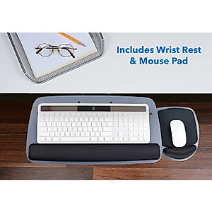 Mount-It! Under Desk Keyboard Tray, Adjustable Keyboard and Mouse Drawer Platform with Ergonomic Wrist Rest Pad, 17.25" Track (MI-7137)