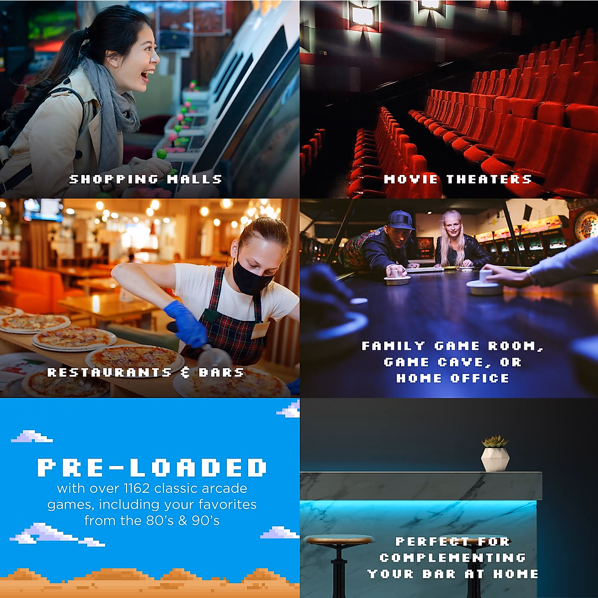 Creative Arcades Full Size Commercial Grade Cocktail Arcade Machine | 2 Player | 1162 Games | 22" LCD Screen | 3 Sided | Square Glass Top |4 Sanwa Joysticks | Trackball | 2 Stools | 3 Year Warranty