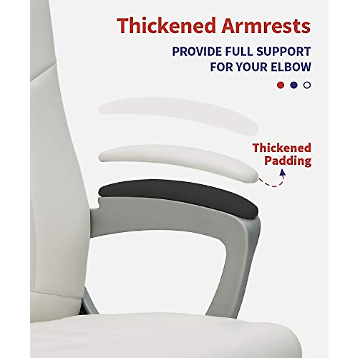 CLATINA Leather Office Executive Chair, Mid Back Computer Desk Chair with Lumbar Support and Padded Armrests, Ergonomic Adjustable Swivel Chair for Home, White