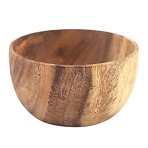 Bowl,Solid Acacia Wooden Bowl Wooden Hand-Carved Round Bowl Kitchen Tools For Salad Soup Rice Cereal Fruit Dips Sauce Nuts Appetizers Desserts(13 * 7cm)