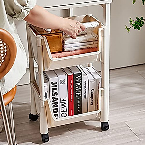 Item Shelf Bookshelf with Wheels, Large Storage Easy Assemble 3-Tier 4-Tier Shelf with Lockable Wheels Standing Strong Structure Movable Design for Family Room Students Office Working (4-Tier, A)
