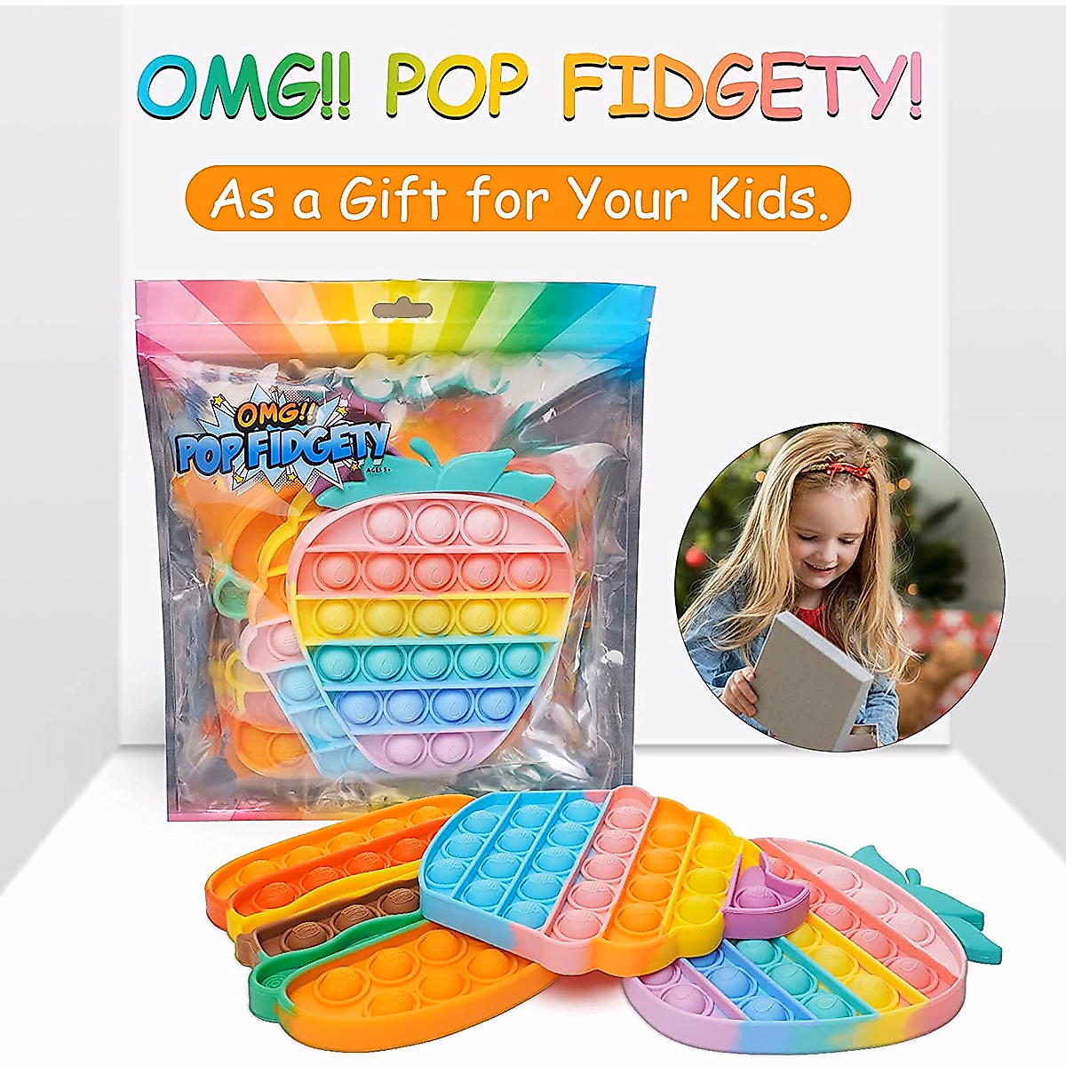 Pop It Fidget Toys Pop Its Fidgets, Silicone Fidget Toy Pack Poppet Figit Sensory Toys Popit Popits Popper Poppers Ice Cream Strawberry Hamburger Toy Gifts