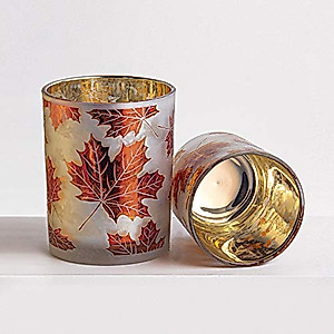 Fall Candle Holders Set of 3,Glass Tealight Votive Candle Holders with Maple Leaf Pattern,Ideal for Autumn Home Decor Party Table Centerpiece Thanksgiving Gift