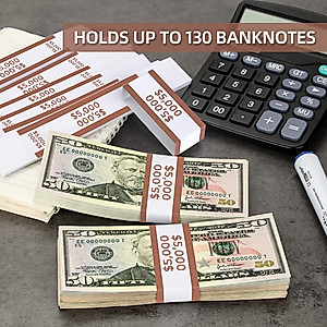 Money Bands 550 Pack for Cash Self Adhesive Wrappers for Bills Currency Straps for Dollar Wraps Organizer($5000 / Brown)