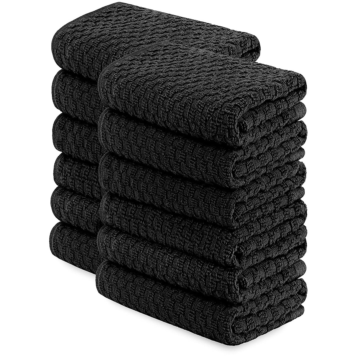 Super Absorbent Kitchen Towels 12 Pack - Premium 100% Cotton Kitchen Towels, 450GSM Thick Machine Washable Black Dish Towels for Kitchen Drying, Cleaning, Dobby Weave, Unmatched Quality
