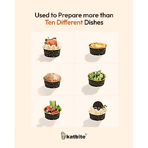 Disposable Ramekins with Lids - Katbite 60 Pack 5oz Aluminum Foil Cupcake Baking Cups, Muffin Tins for Creme Brulee, Desserts, Baking - Black