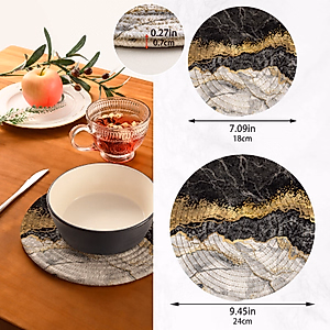 Kitchen Pot Holders Set Round Cotton Potholders Hot Pads, Hot Mats Gold Black Marble for Hot Dishes Pot Bowl Teapot