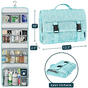 PAVILIA Travel Hanging Toiletry Bag for Women Men, Extra Large Capacity Makeup Bag Kit, Waterproof Cosmetic Storage Organizer Case for Bathroom Shower, Teal Chevron