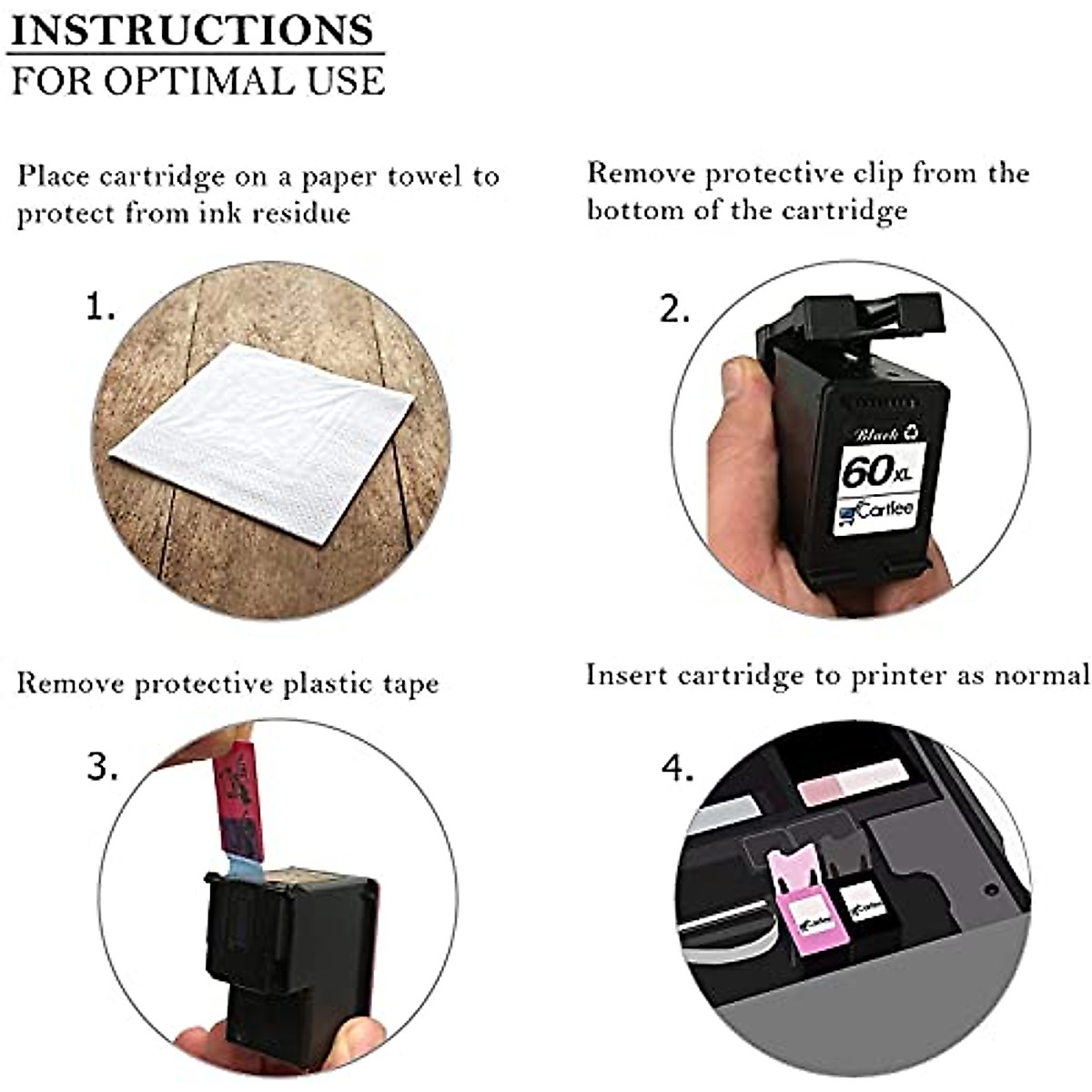 Cartlee Remanufactured Ink Cartridge 60XL 60 XL Replacement for HP Envy 100 110 120 Photosmart C4670 c4680 c4780 c4795 d110 Deskjet d2680 D2660 f2430 f4280 f4440 f4480 f4580 Printer (3 Black, 2 Color)