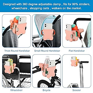 Accmor 2-in-1 Stroller Cup Holder, Universal Cup Holder for Uppababy Nuna Doona Strollers, 360° Rotatable Large Caliber Drinks Holder Cup Holder for Stroller, Bike, Wheelchair, Walker, Scooter