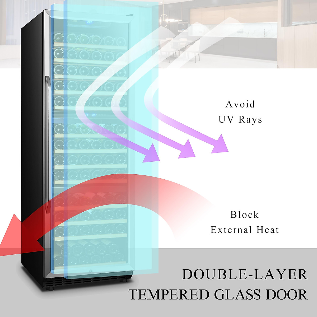 Lanbo Triple Zones Compressor Built-in Wine Cooler with Safety Lock, 149 Bottles