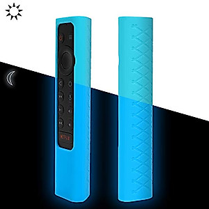 2-Pack AKWOX Protective Remote Cover Case for NVIDIA Shield TV Pro/4K HDR Remote Controller Series, Light Weight Shockproof Anti-Slip Silicone Skin with Hand Strap - Night Glow Blue/Green