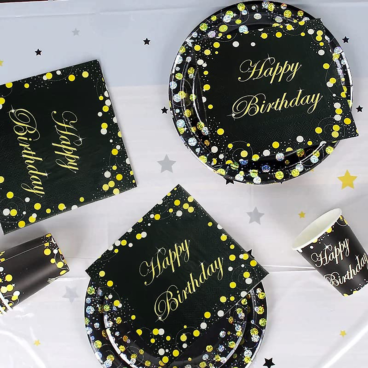 32pcs Gold Happy Birthday Napkins Cocktail Paper Happy Birthday Birthday Disposable Paper Napkins 6.5x6.5 Inches Folded