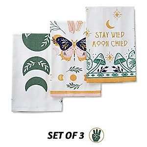 Folkulture Kitchen Towels or Dish Towels, 20" X 26" Modern Kitchen Hand Towels or Tea Towels from Daughter, Set of 3 Cotton Dishtowels and Dishcloth for Farmhouse Decor, Magical