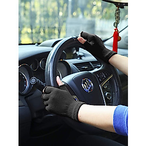 SATINIOR 4 Pairs Winter Half Finger Gloves Knitted Fingerless Mittens Warm Stretchy Gloves for Men and Women (Black, Navy)