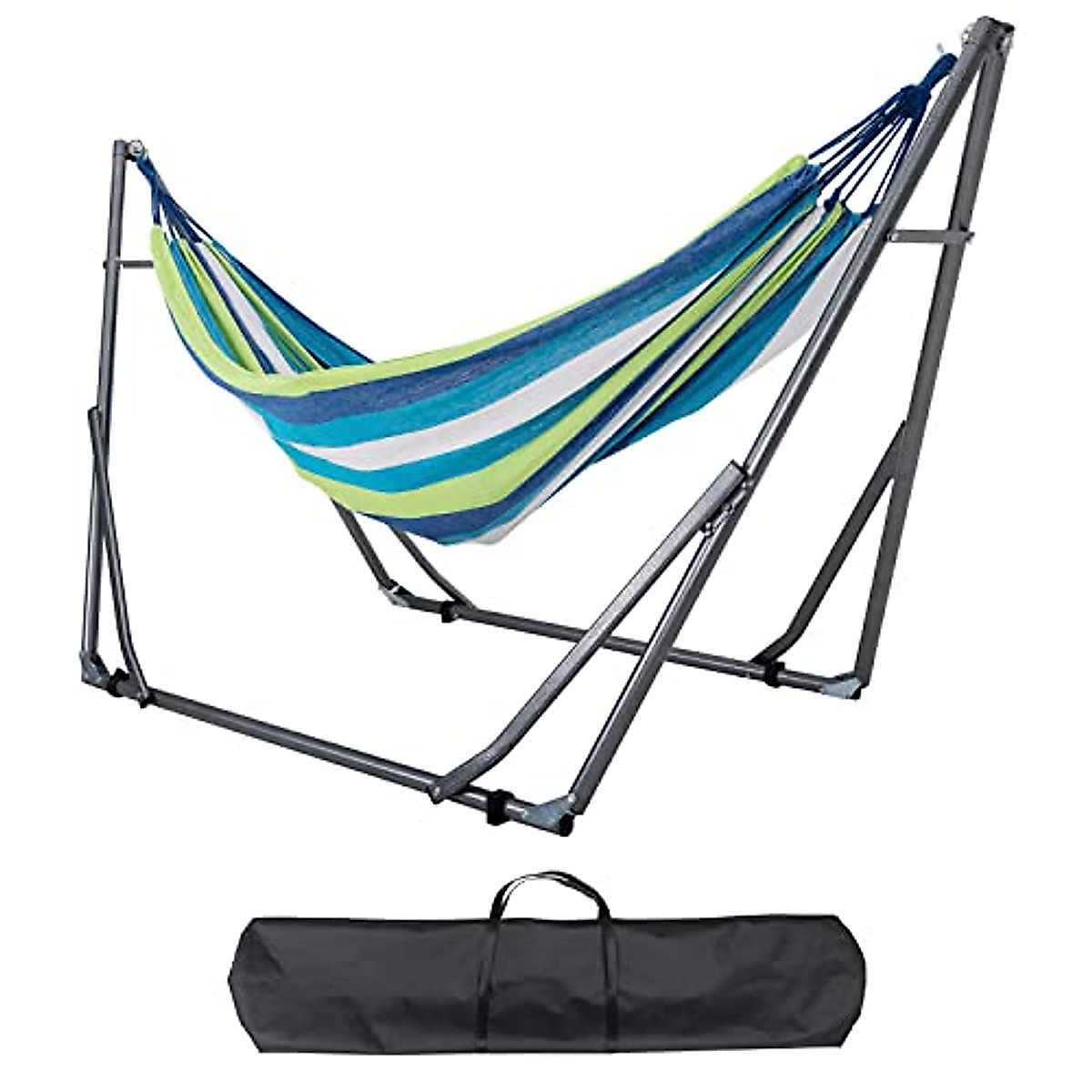 YUSING Hammock with Stand, Adjustable Heavy Duty Steel Frame, Portable Hammock for Indoor, Outdoor, Camping, Garden, Yard, Porch, Patio