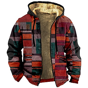Mens Hoodie Fluffy Oversized Drawstring Patchwork Big and Tall Hoodies Cardigan Sweaters with Pockets Men's Sweatshirts Comfy Golf Zip Up Sherpa Lined Long Sleeve Sweatshirts Hoodies(Red,Large)